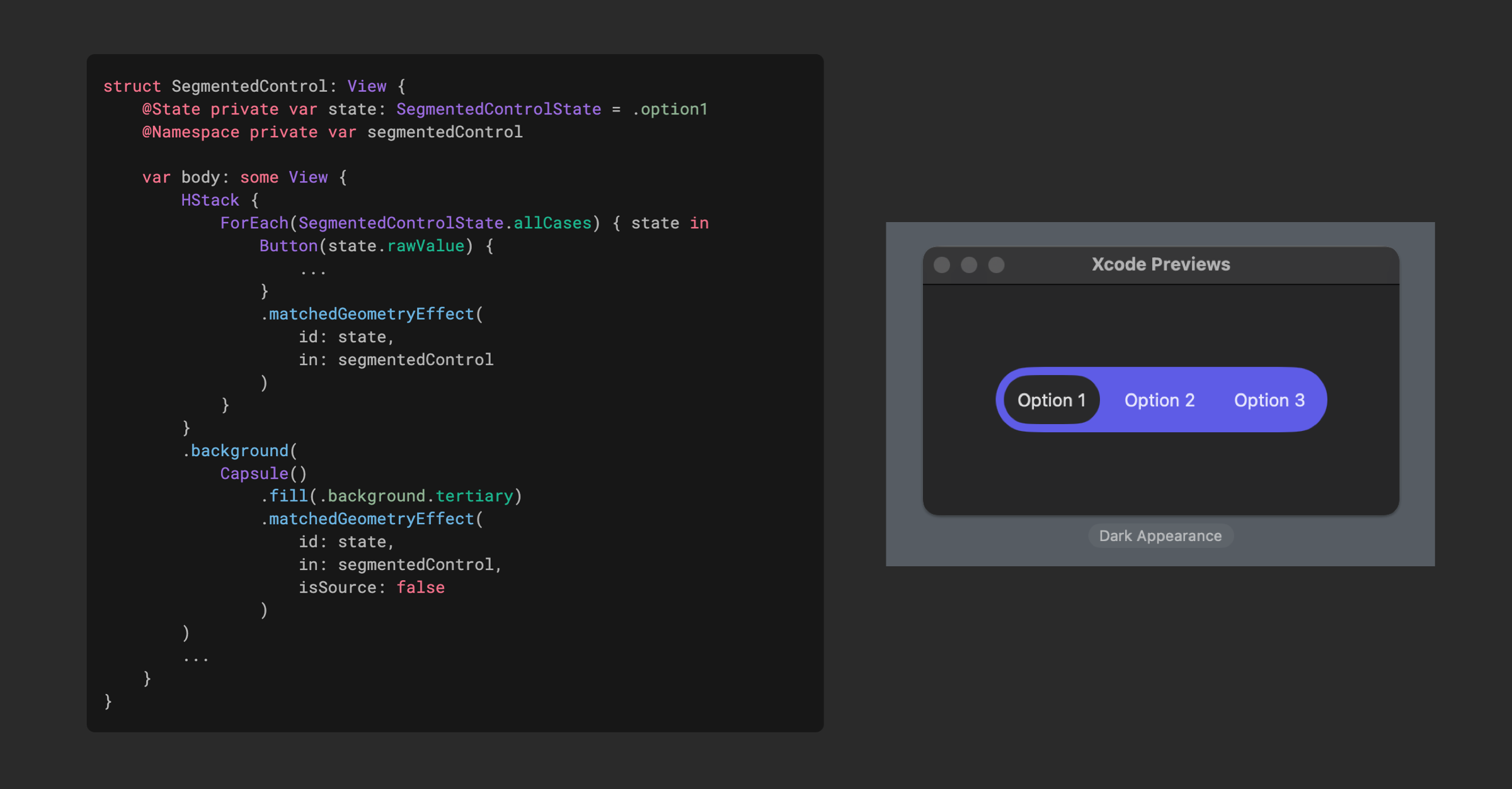 SwiftUI matched geometry effect in a custom segmented control SwiftUI matched geometry effect in a custom segmented control