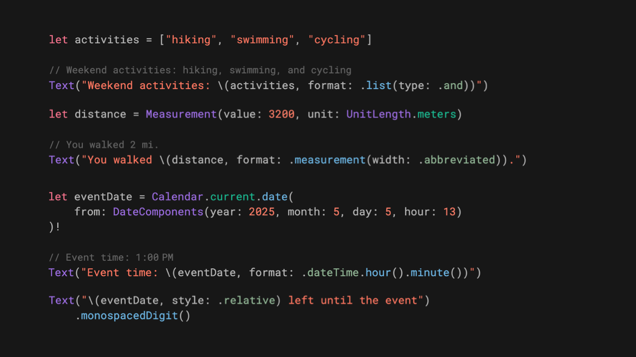 Formatting data inside SwiftUI Text views