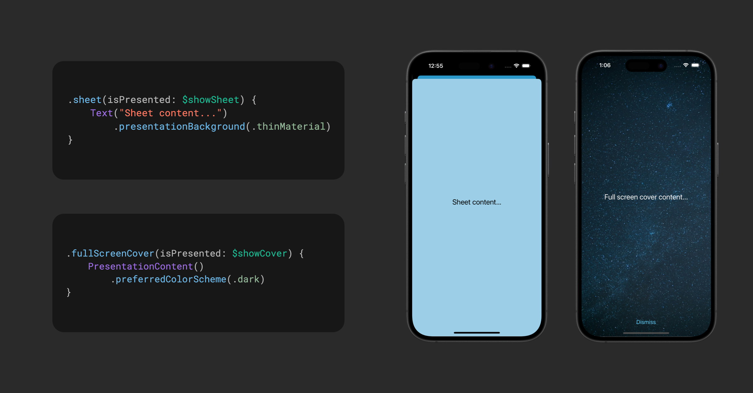 Customizing modal presentation background and color scheme in SwiftUI