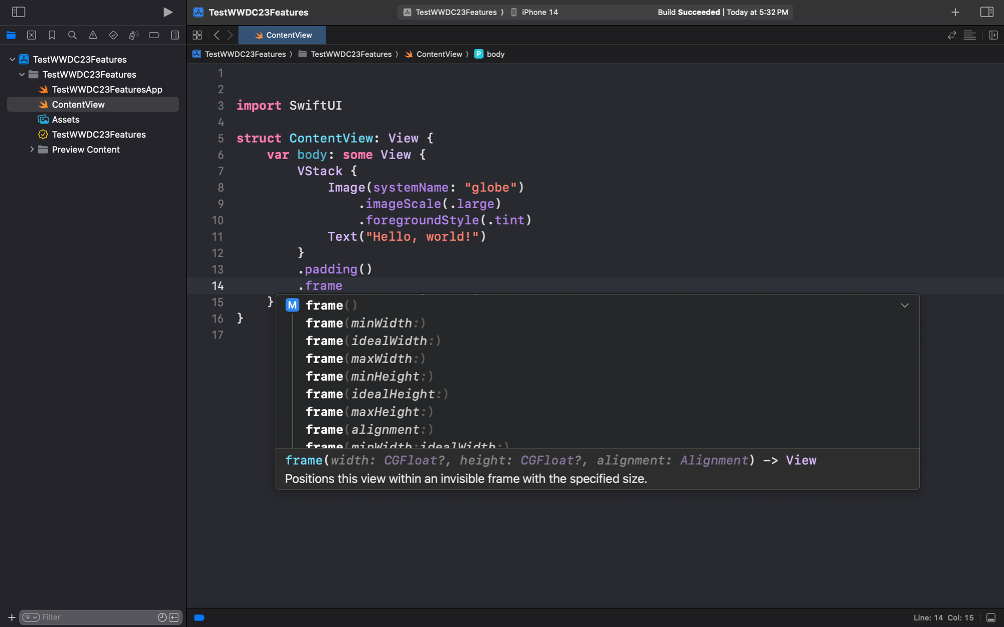 See all parameter permutations in code completion in Xcode 15