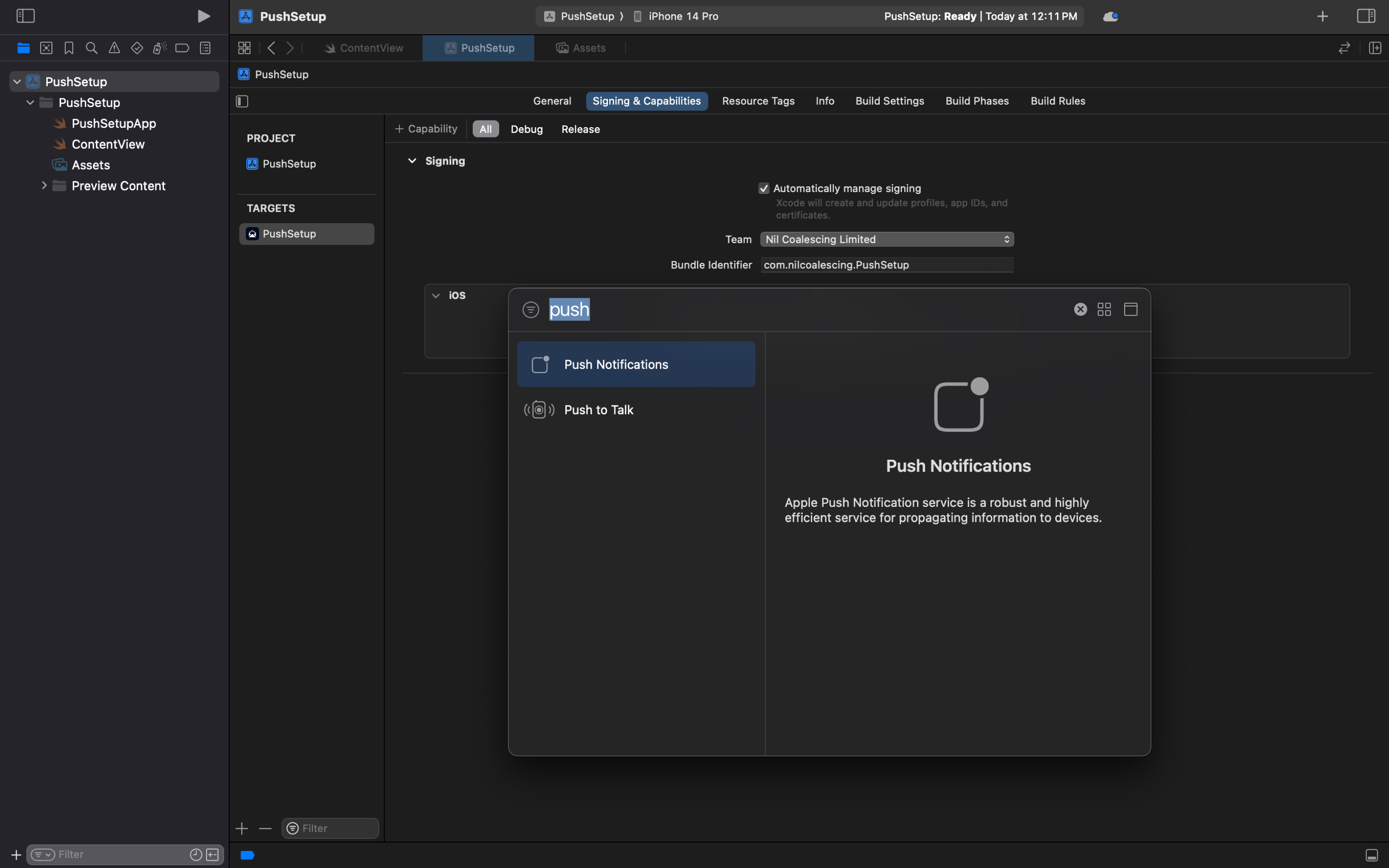iOS app setup for remote push notifications