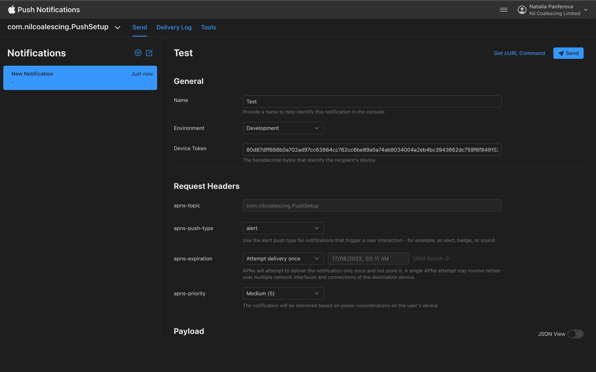 iOS app setup for remote push notifications